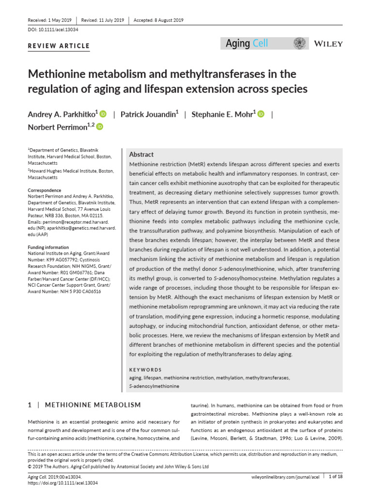 2019_AgingCell_Parkhitko | PDF | Methionine | Methylation