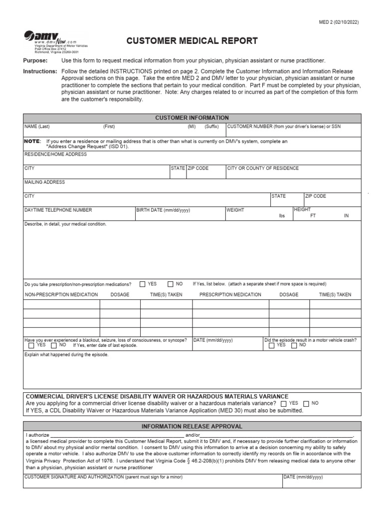 Med2 (DMV) | PDF | Department Of Motor Vehicles | Visual Acuity