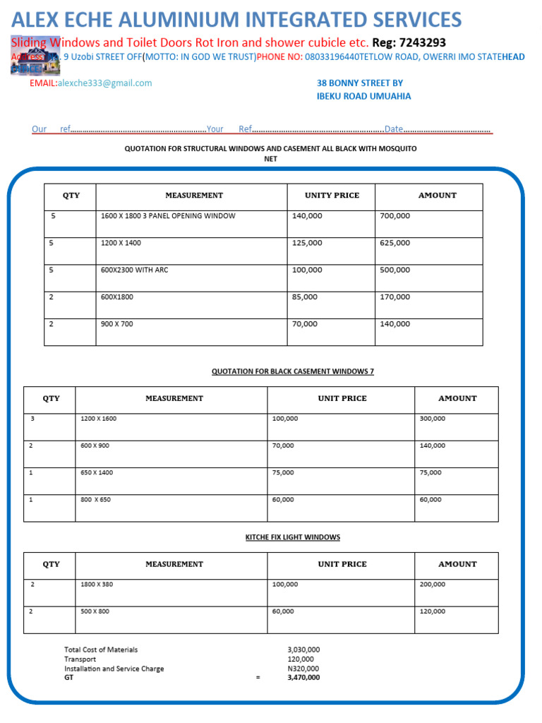 Quotation For Structural Windows and Casement All Black | PDF ...
