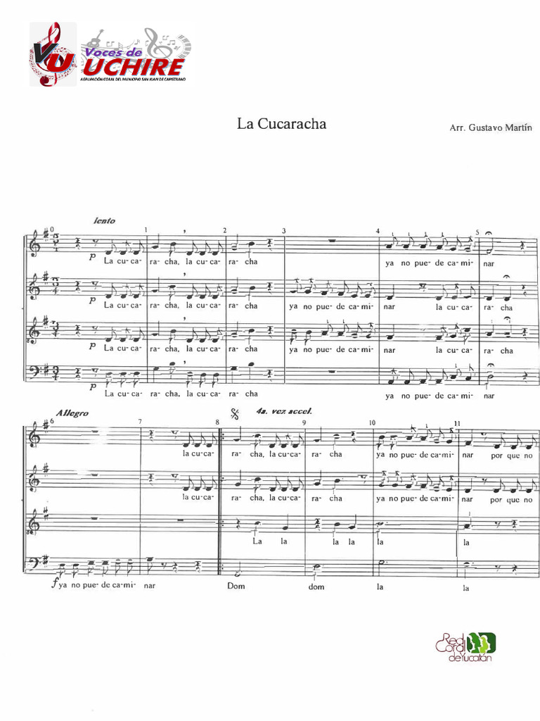 Canción Infantil: La Cucaracha | PDF