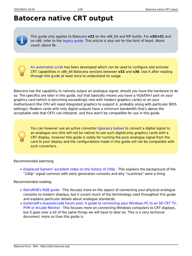Batocera CRT Output Guide v32 | PDF | Display Resolution | Video