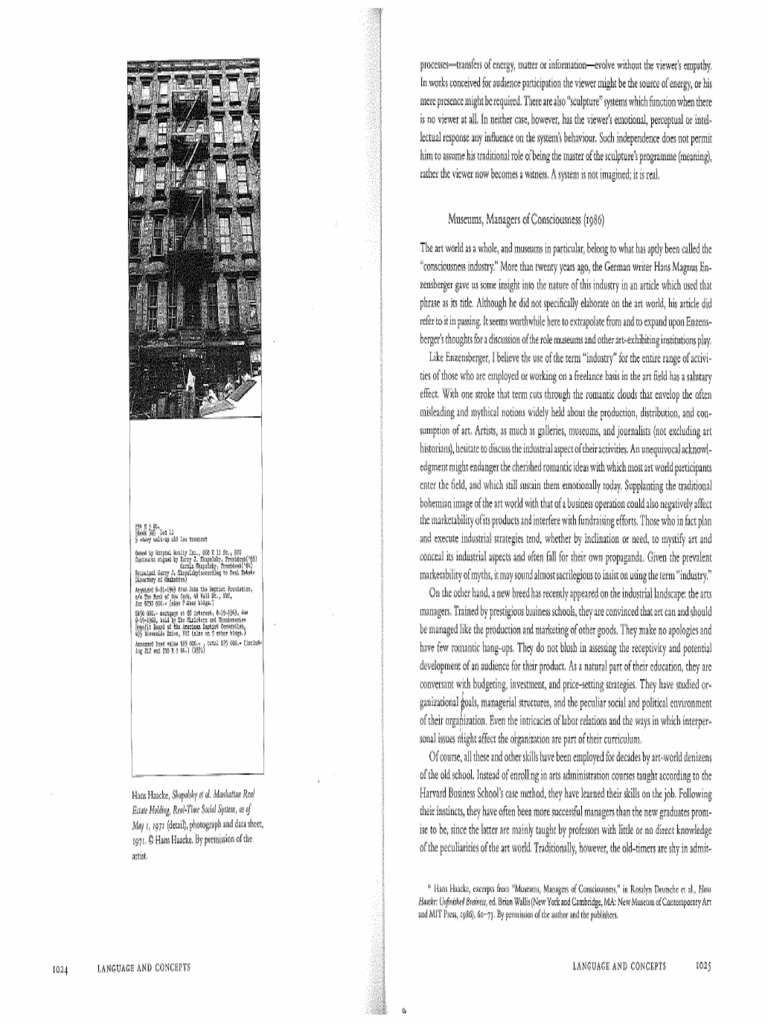 Hans Haacke - Museums, Managers of Consciousness | PDF