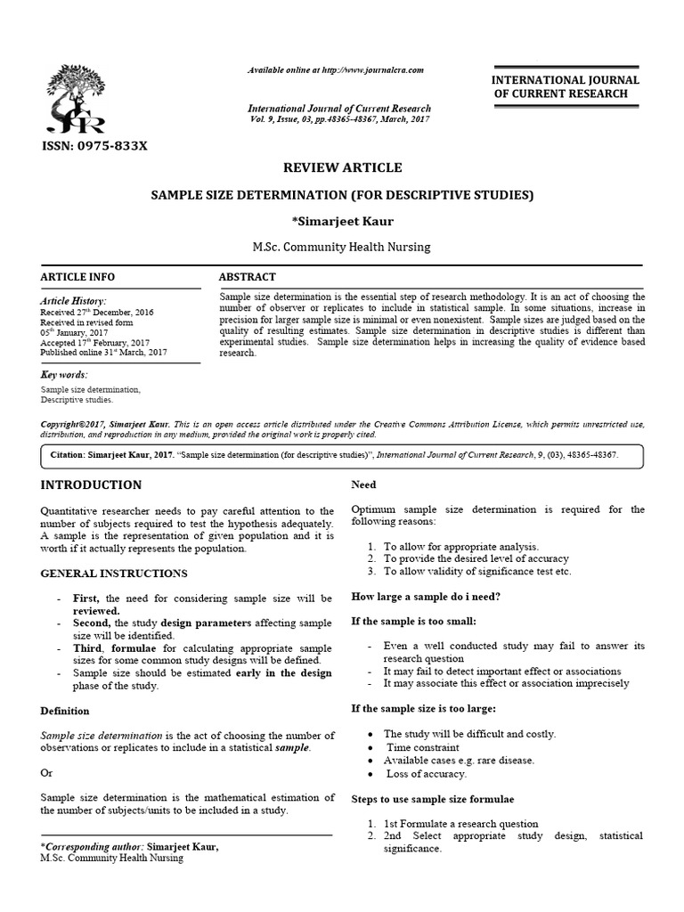 Sample Size Determination | PDF | Standard Deviation | Sample Size Determination