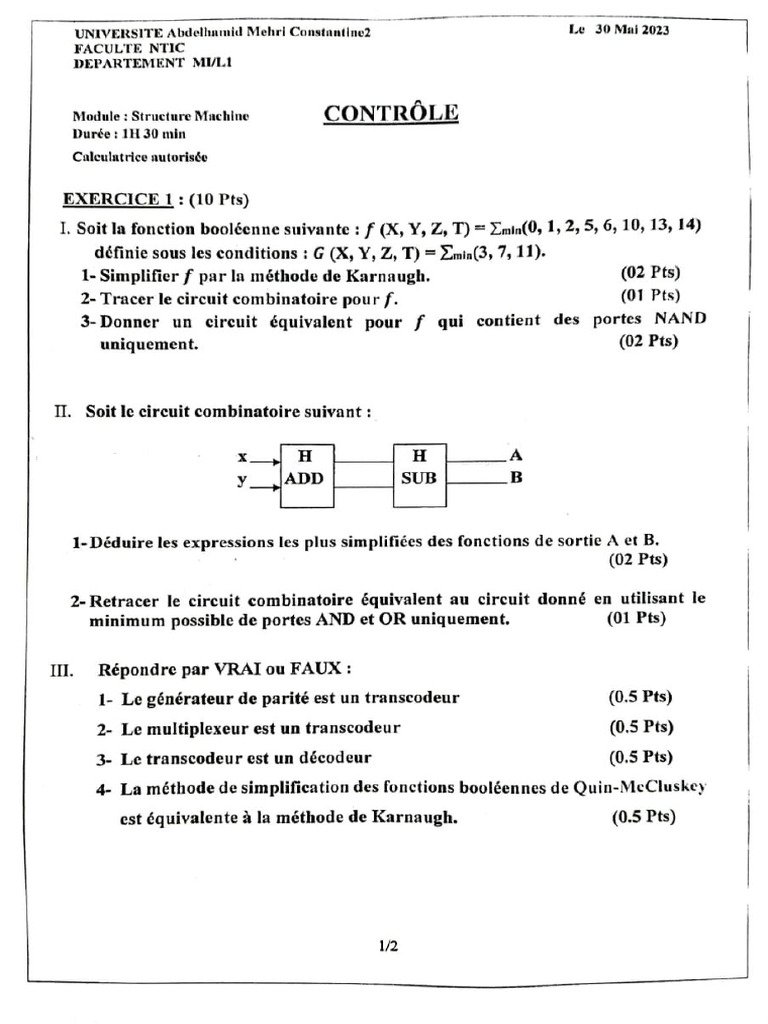 Examen2 Structure Machine 2 2023 | PDF