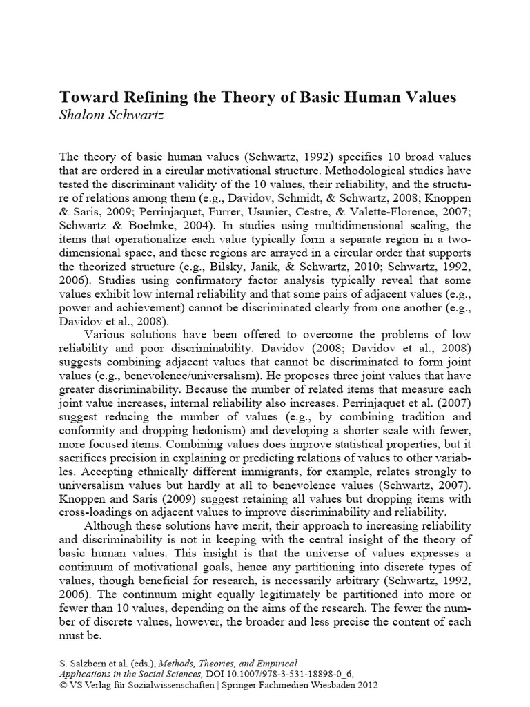 Toward Refining The Theory of Basic Human Values | PDF | Theory ...
