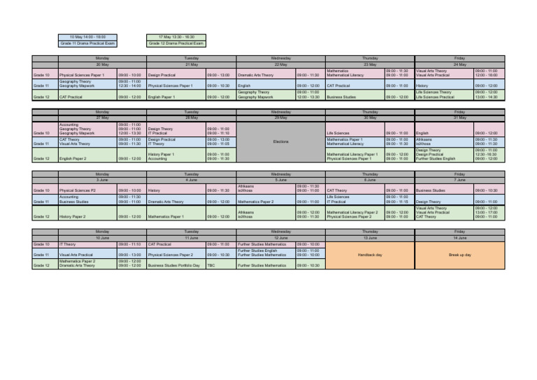 Grade 10 - 12 June Exam Timetable | Download Free PDF | Science