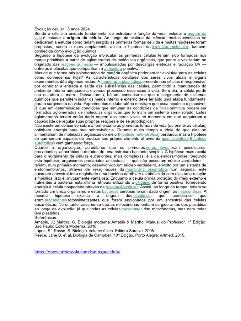 Evolução Celular 3 Anos 2024 Download Grátis Pdf Vida Célula