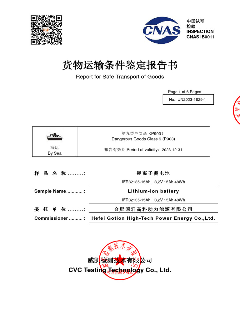 IFR32135-15Ah-Safe Transport Report | PDF