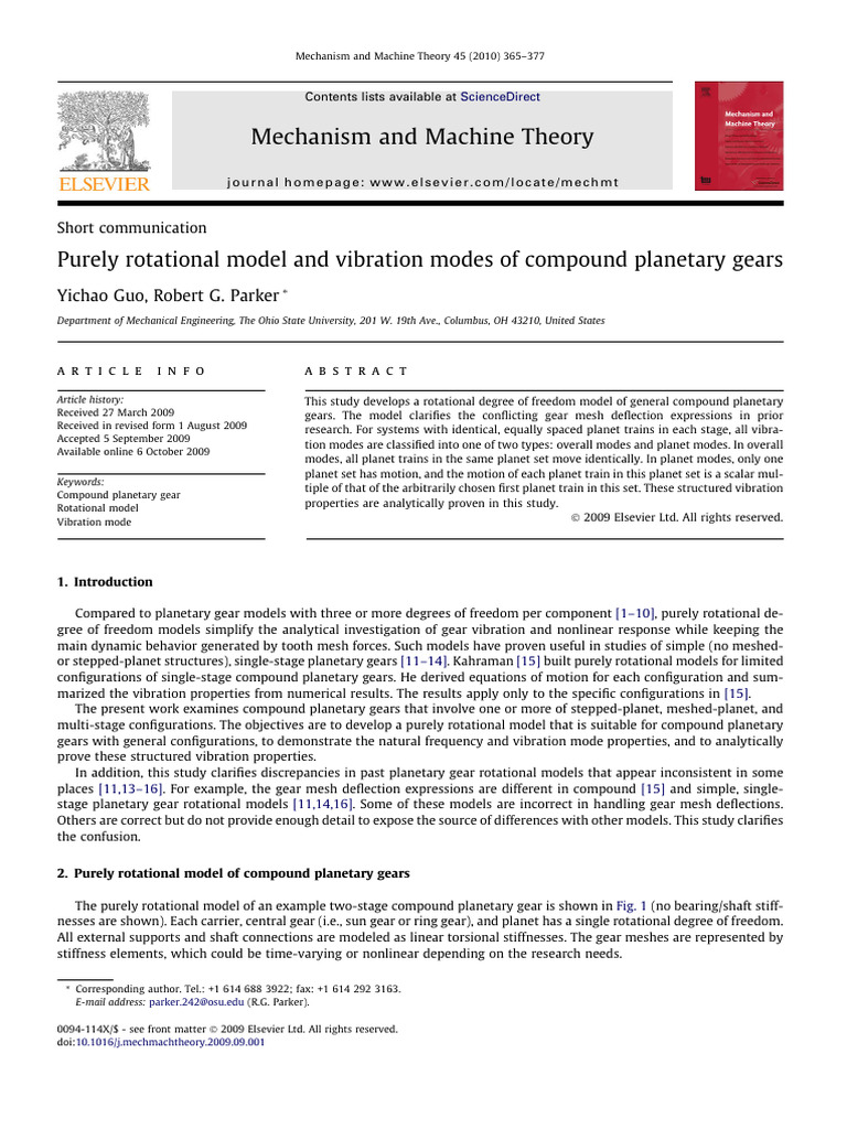Purely rotational model and vibration modes of compound planetary gears ...