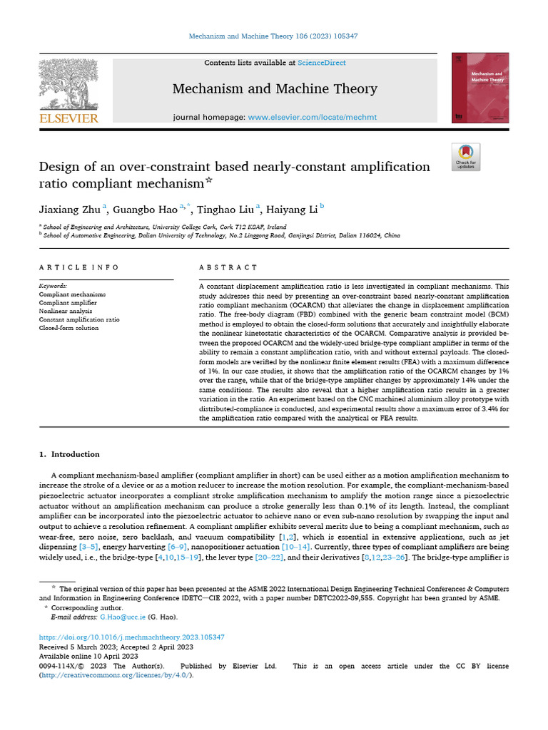 Design-of-an-over-constraint-based-nearly-constant-amp_2023_Mechanism-and-Ma | PDF | Amplifier ...