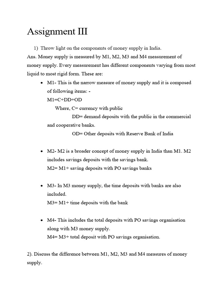 Economics- Assignment III | PDF | Money Supply | Money