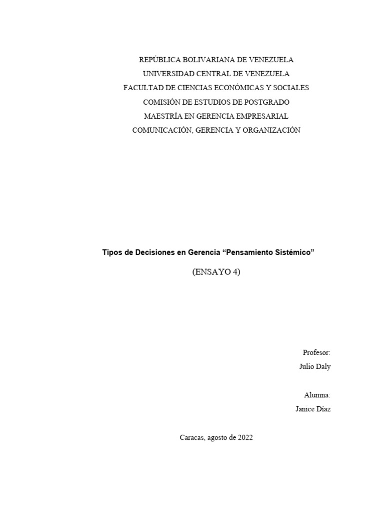 Trabajo 4. Toma de Decisiones (Pensamiento Sistémico) - Janice Díaz ...