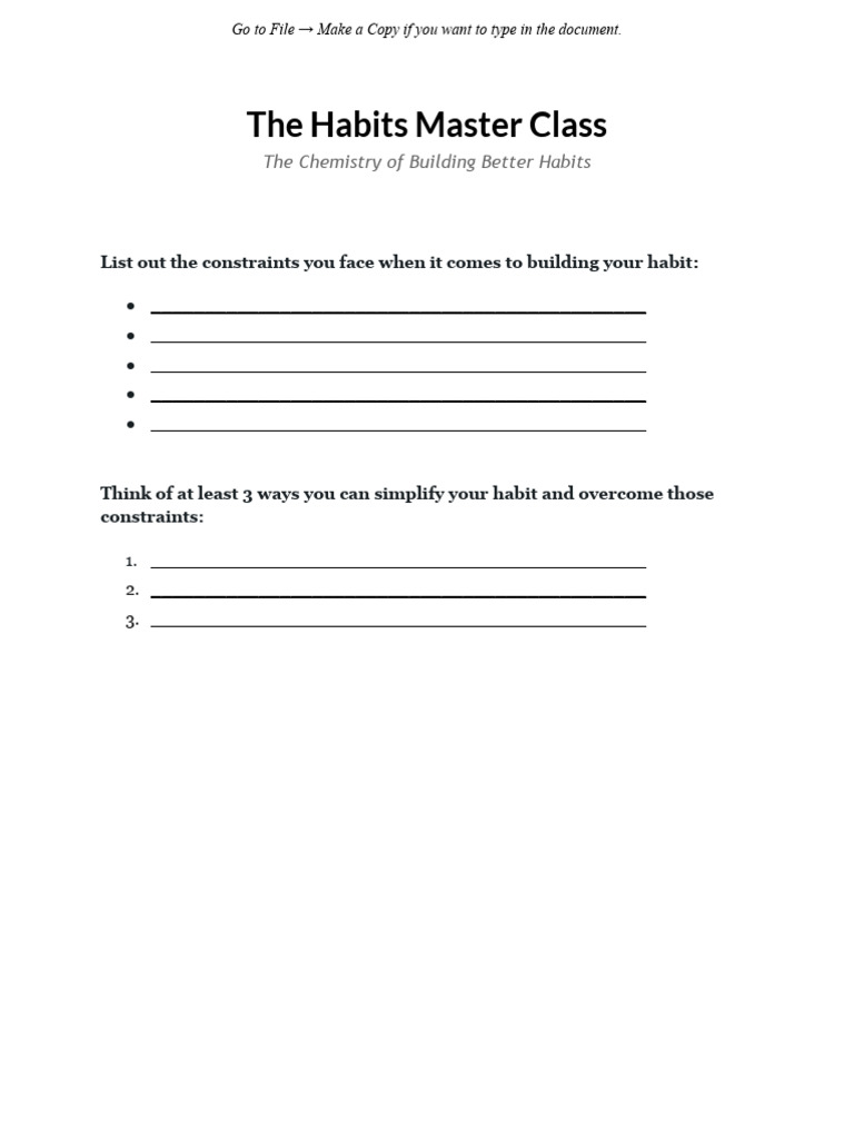Worksheet - Lesson 37 - The Chemistry of Building Better Habits | PDF Worksheet - Lesson 37 - The Chemistry of Building Better Habits | PDF