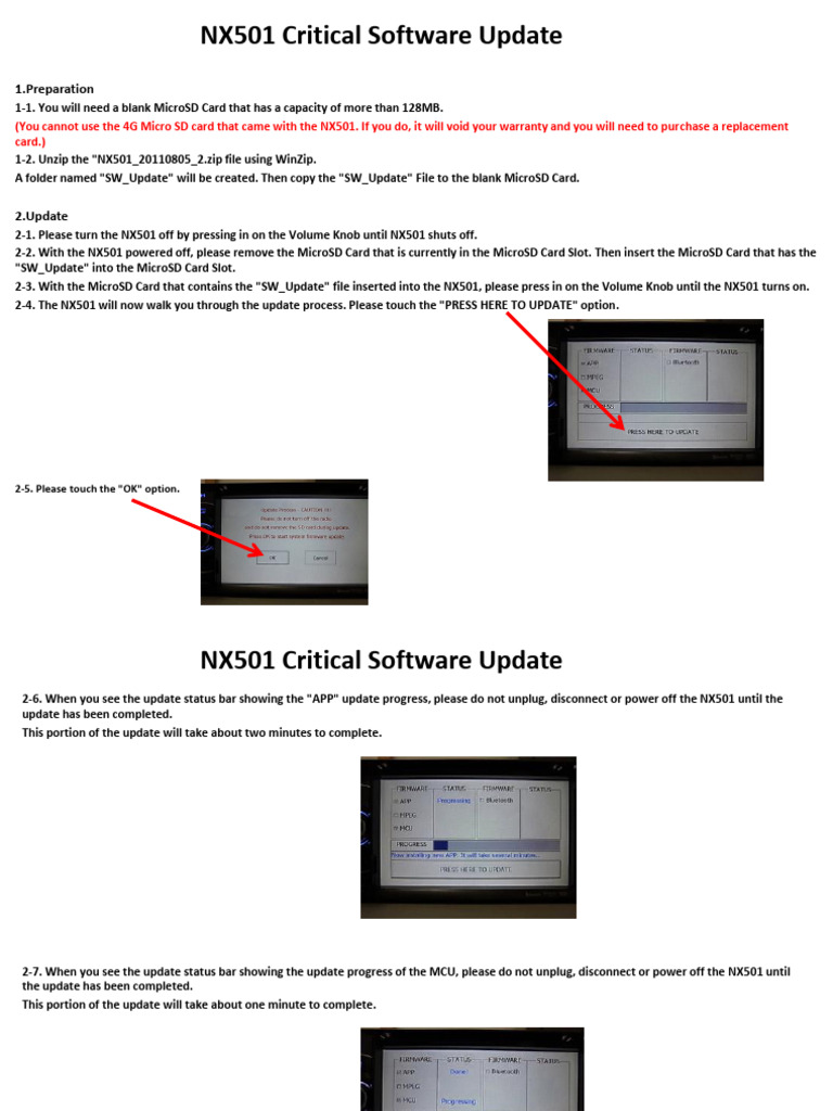 NX501 Critical Software Update Procedure | PDF | Touchscreen | Zip ...