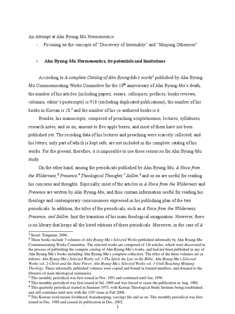 Ahn Byung-Mu Hermeneutics Overview | PDF | Theology | Gospel Of Mark