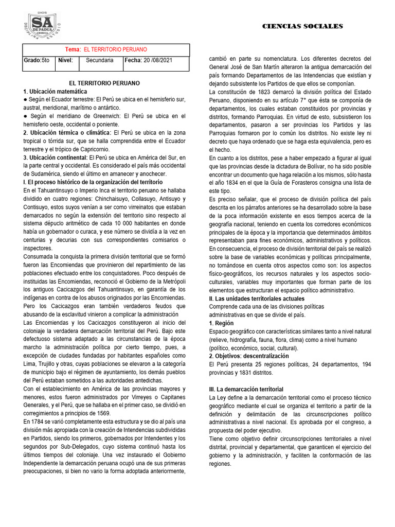 El Territorio Peruano | PDF | Perú