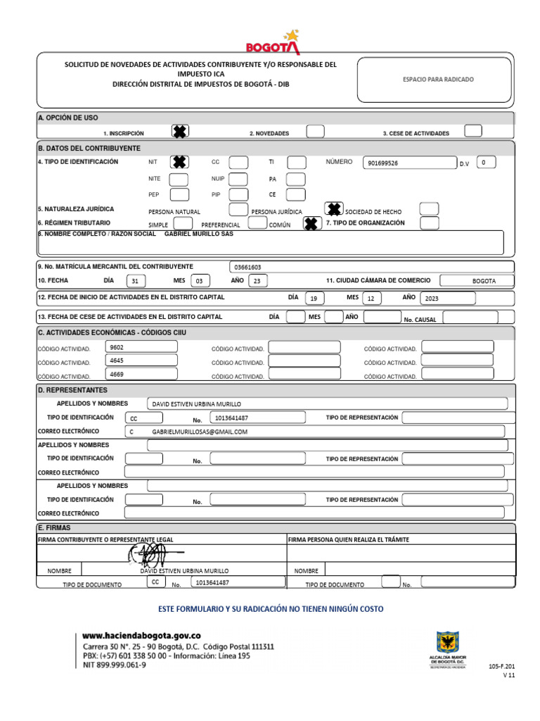 105 F 201 V11-Solicitud-Novedades-Ica | PDF