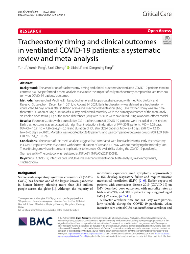 Tracheostomy Timing and Clinical Outcomes in Ventilated COVID 19 ...