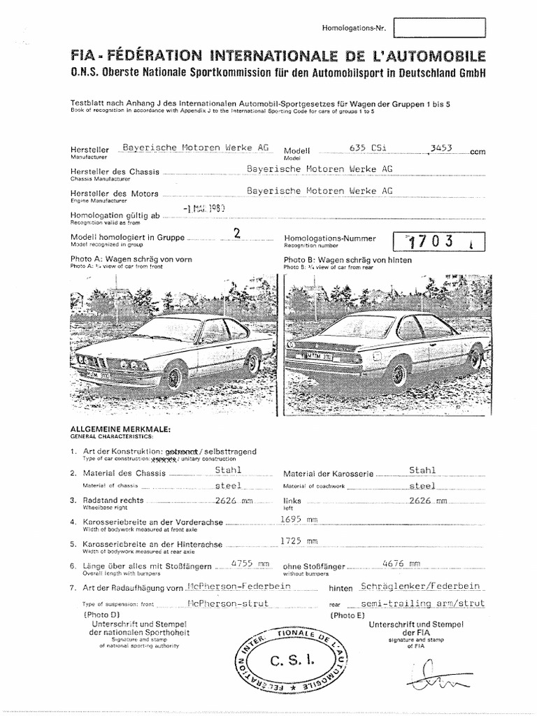 Homologation Form Number 1703 Group 2 | PDF