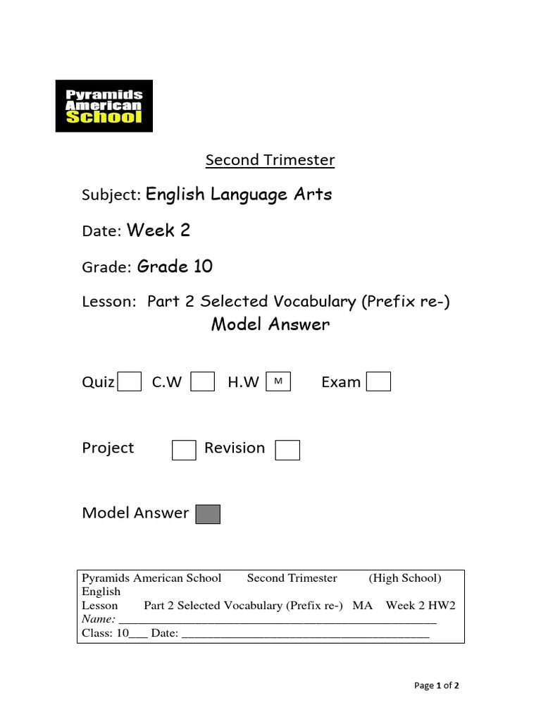 Gr10 ELA tr2 W2 Nov 26 Nov 30 Selected Vocabulary HW 2 Model Answer ...
