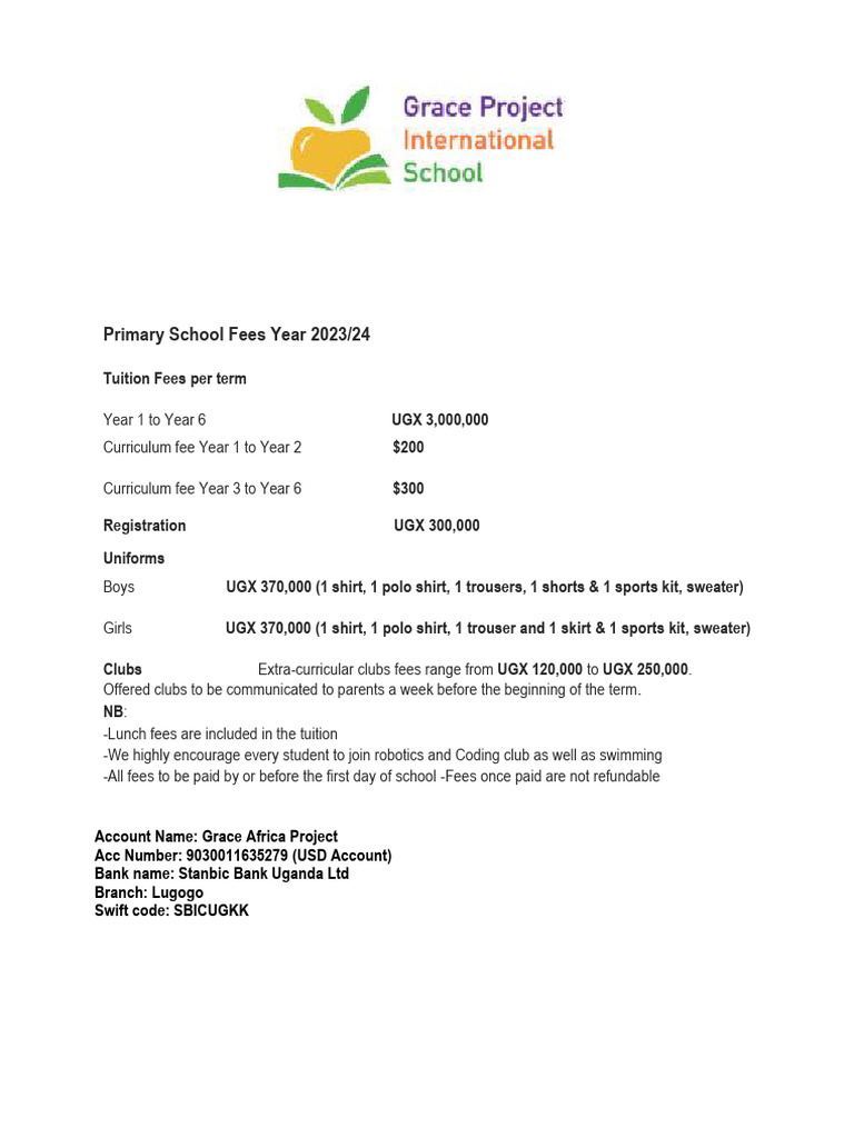 GPIS Primary Fee Structure 23 24 NEW STUDENTS | PDF