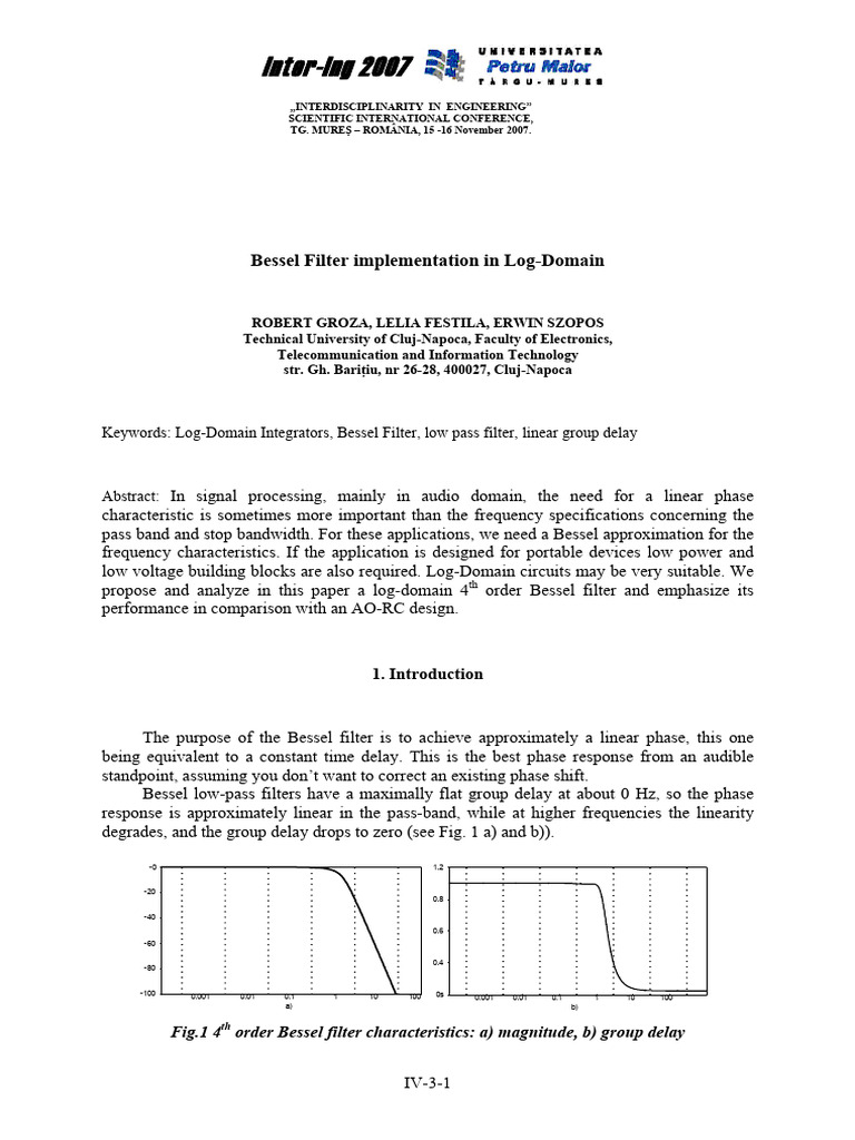 Bessel Filter Implementation in Log Doma | PDF | Low Pass Filter ...