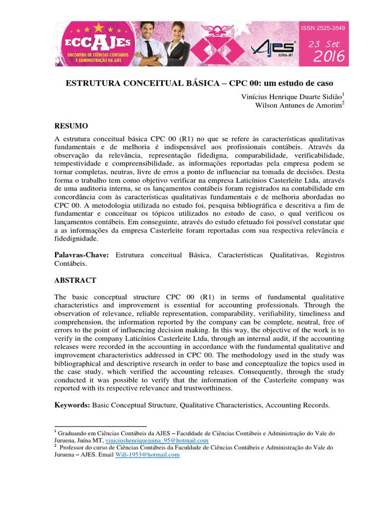 ESTRUTURA CONCEITUAL BÁSICA - CPC 00 - Um Estudo de Caso | Download grátis PDF | Contabilidade ...