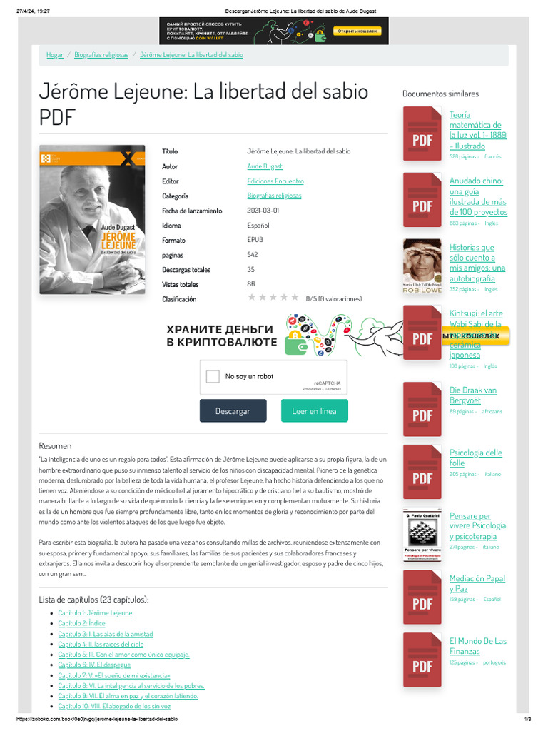 55 Jérôme Lejeune - La Libertad Del Sabio de Aude Dugast | PDF