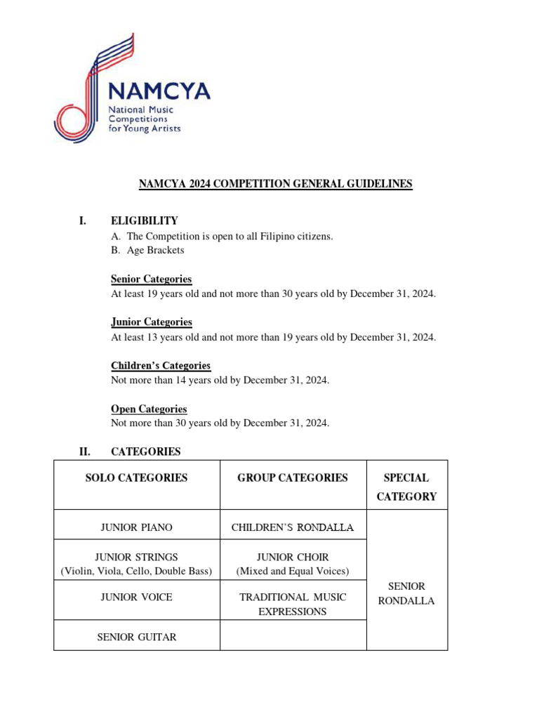 General Guidelines 2024 NAMCYA Competitions | PDF | String Instruments