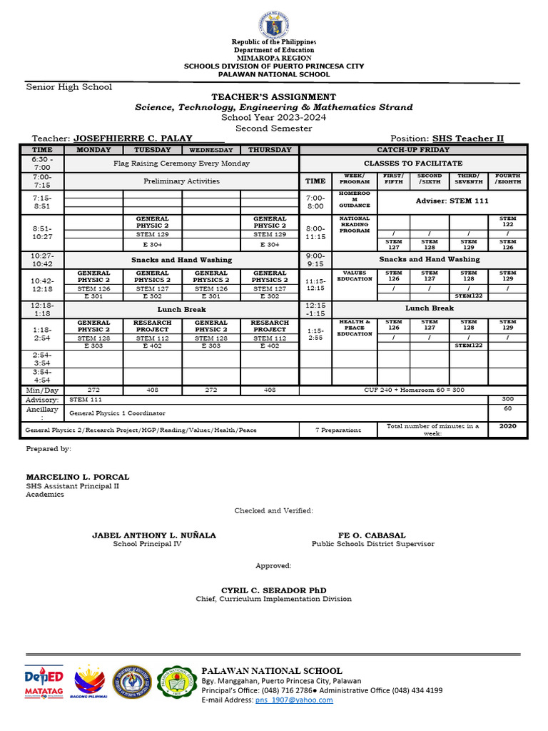 Teacher Assignment Chart 2023-2024 | PDF | Science, Technology ...