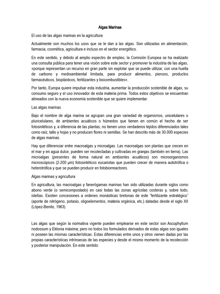 Algas Marinas En Agricultura Pdf Algas Agricultura