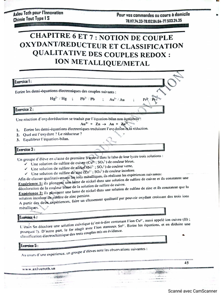 Notion Couple Oxydant Réducteur Et Classification Qualitative Des Redox ...
