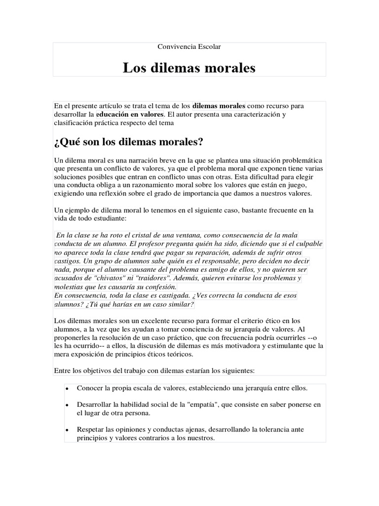 Dilemas Morales Pdf Moralidad Comportamiento