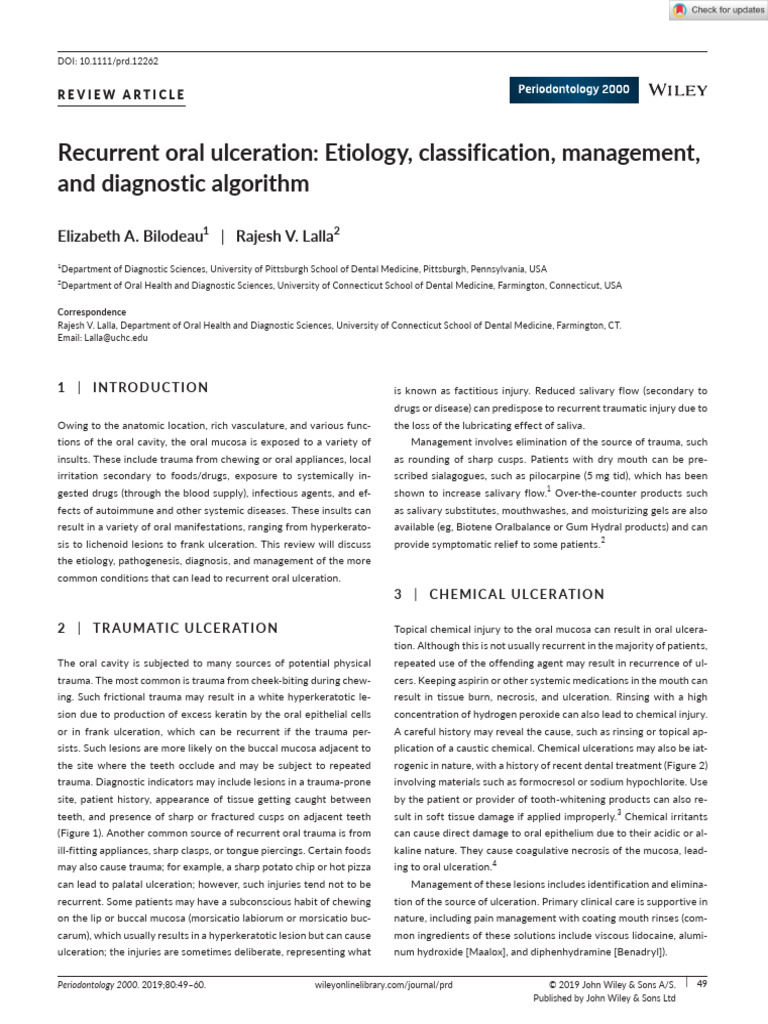 Periodontology 2000 - 2019 - Bilodeau - Recurrent Oral Ulceration ...