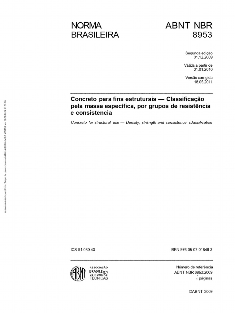 NBR 8953 - 2009 Concreto para Fins Estruturais - Classificação | PDF ...