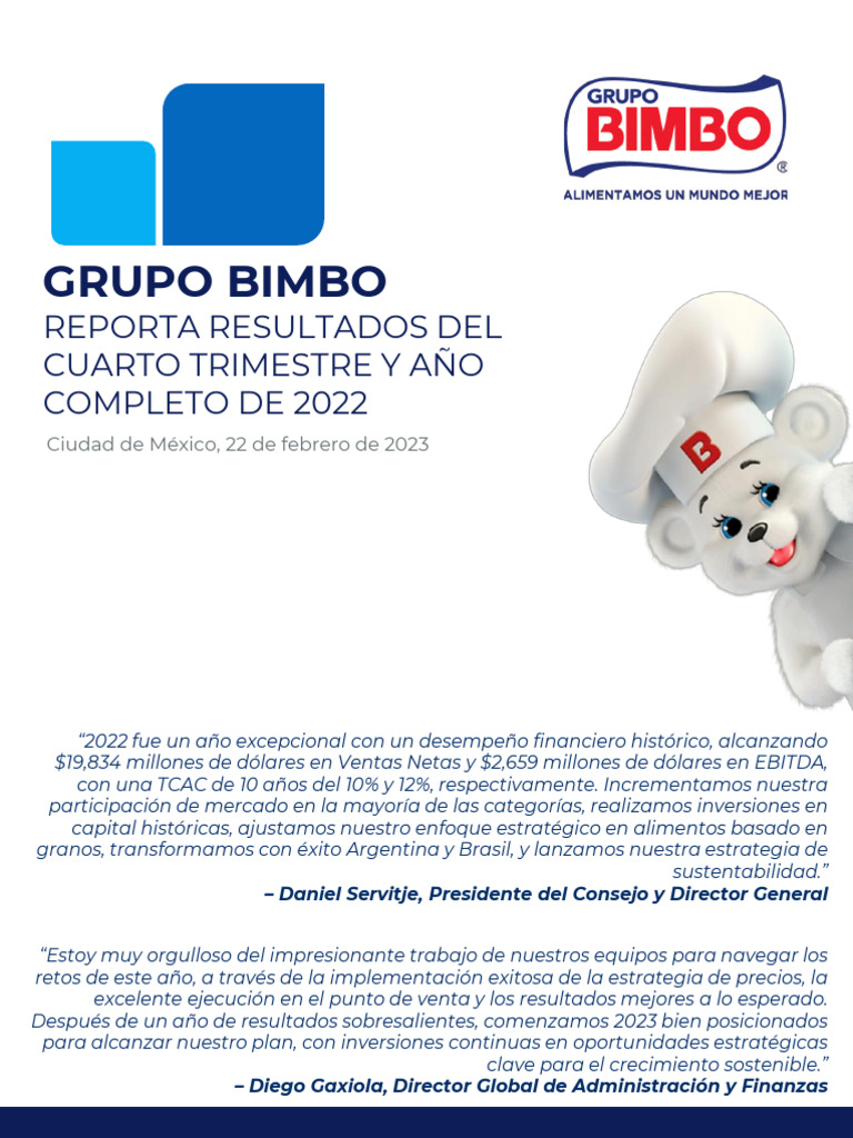 Grupo Bimbo Reporta Resultados Del 4T22 | PDF | Inflación | Economias