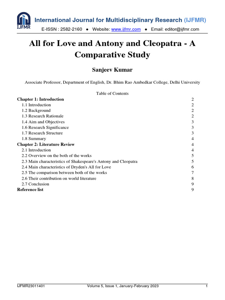 All For Love and Antony and Cleopatra - A Comparative Study: International Journal For ...