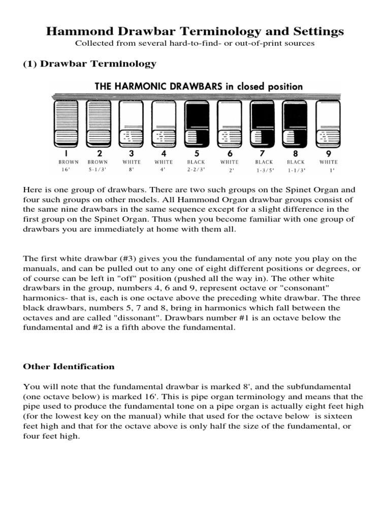 Hammond Organ Drawbar Settings Guide | PDF | Musical Instruments ...