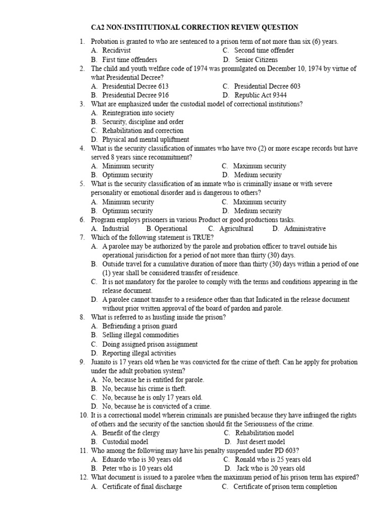 Ca2 Non Institutional Correction | PDF | Pardon | Probation