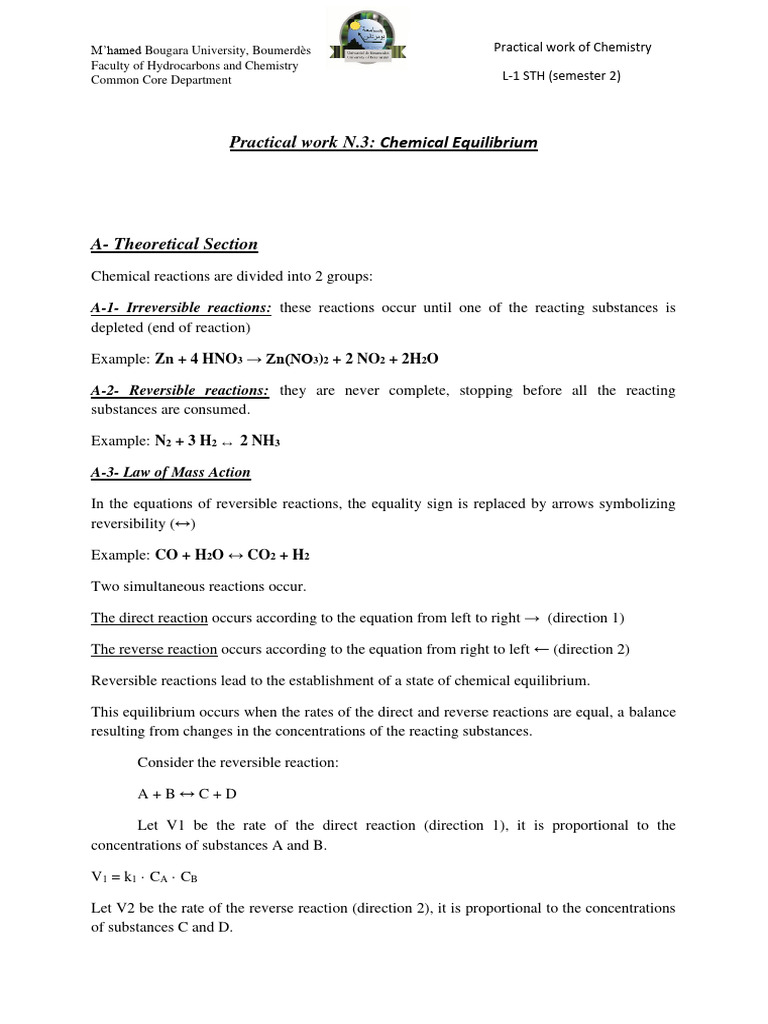 Practical Work N.3 Chemical Equilibrium | PDF | Chemical Equilibrium ... Practical Work N.3 Chemical Equilibrium | PDF | Chemical Equilibrium ...