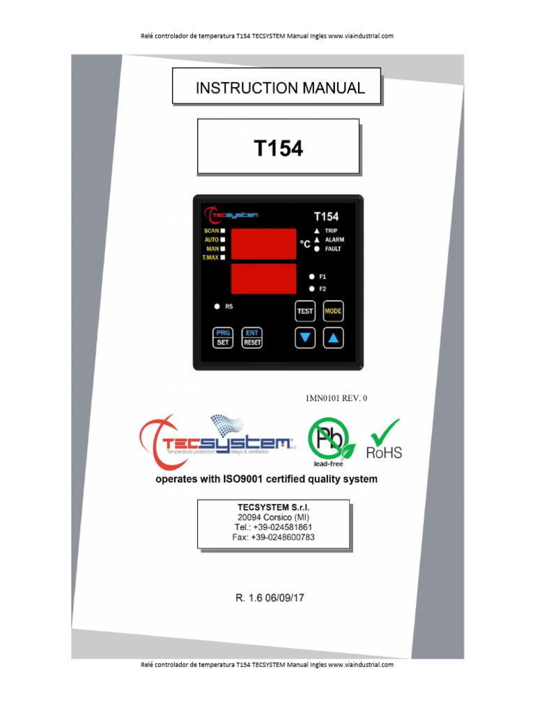 Rele Controlador de Temperatura t154 Tecsystem Manual Ingles | PDF | Ingenieria Eléctrica ...