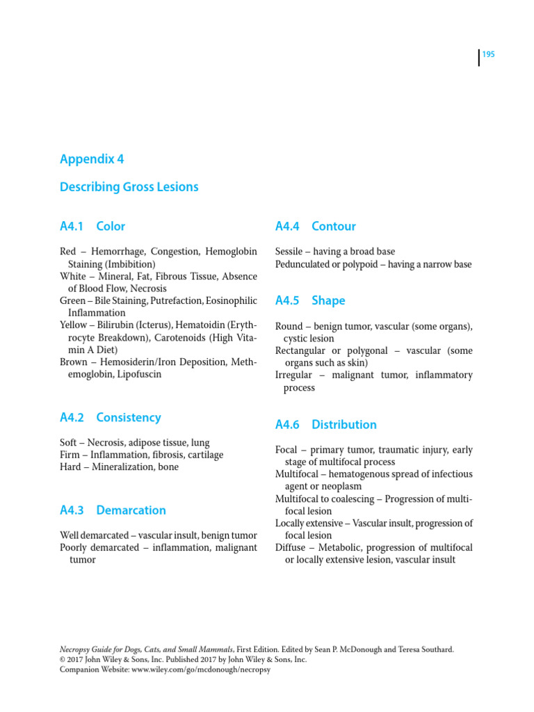 Necropsy Guide For Dogs Cats and Small Mammals - 2016 - McDonough - Appendix 4 Describing Gross ...