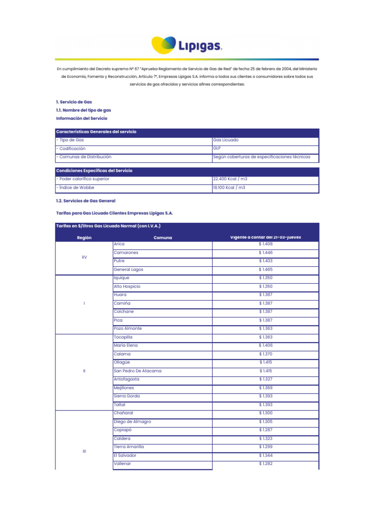 Precios de Gas Licuado Lipigas 2024 | PDF | Chile