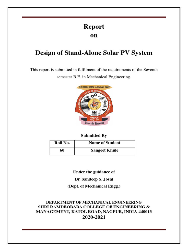 Design Of Stand Alone Solar Pv System Pdf Photovoltaics Solar Power