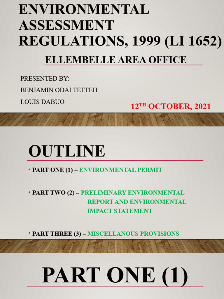 ENVIRONMENTAL ASSESSMENT REGULATIONS, 1999 (LI 1652 | PDF ...