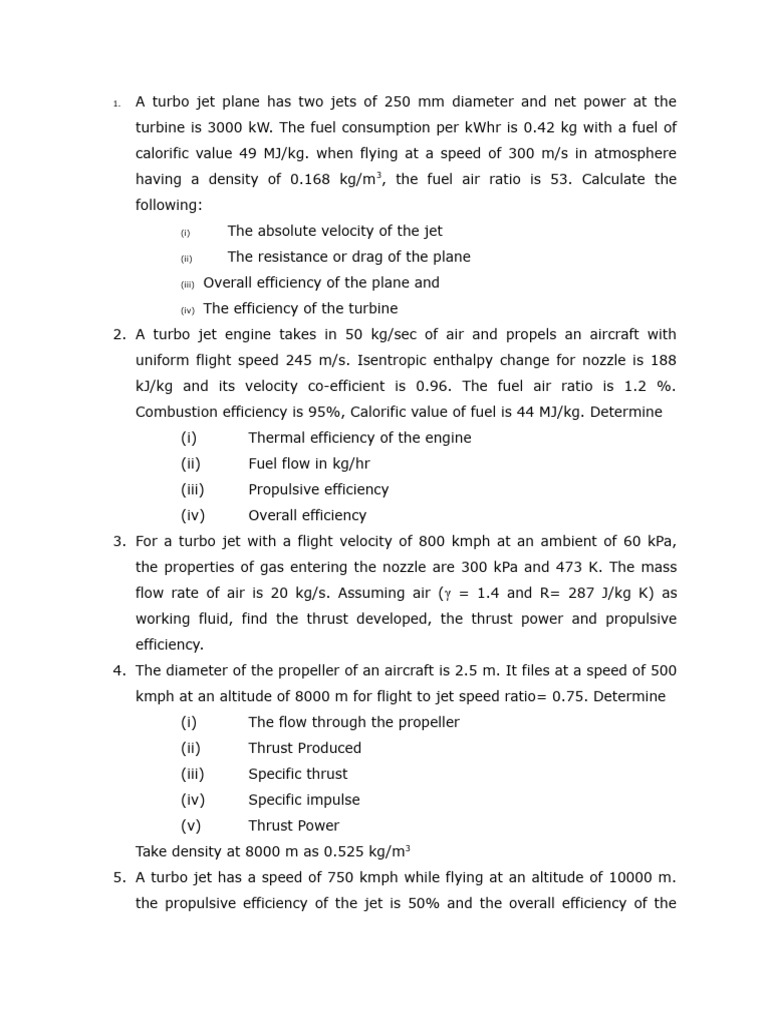 Tutorial sheet jet propulsion | PDF | Jet Engine | Thrust