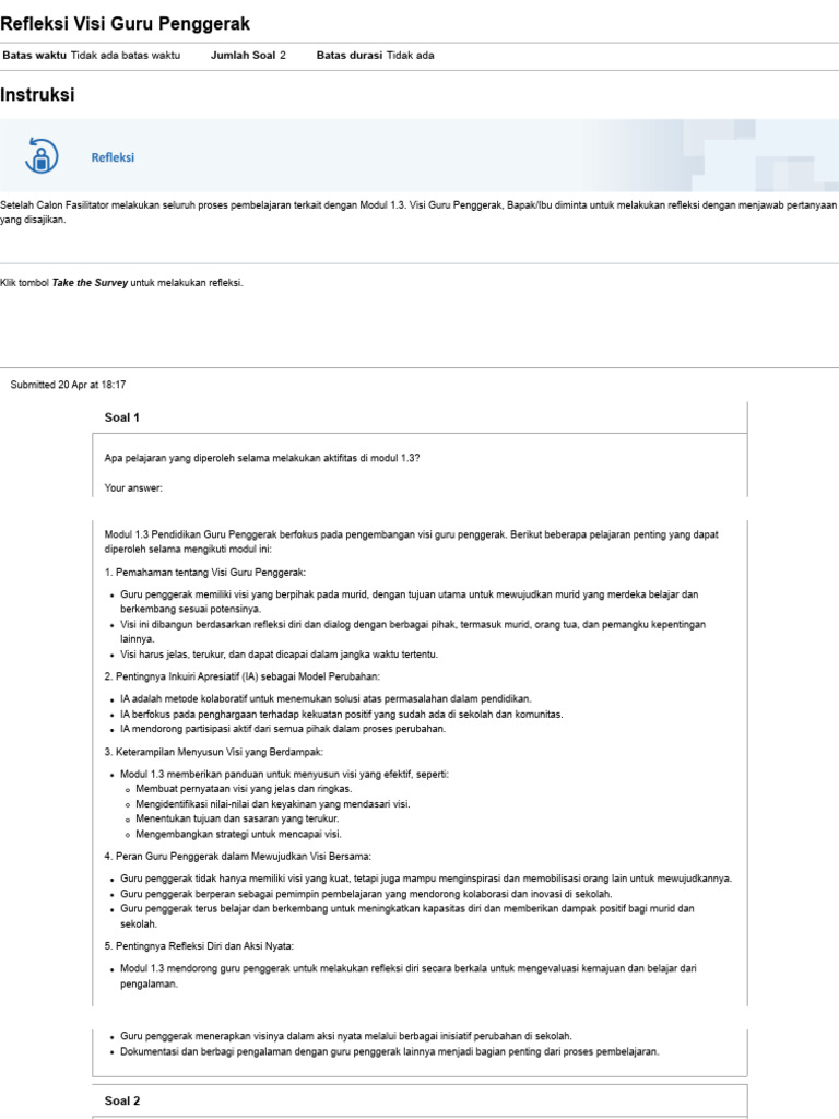 Refleksi Visi Guru Penggerak - CPP11.G4.Kelas 180 | PDF