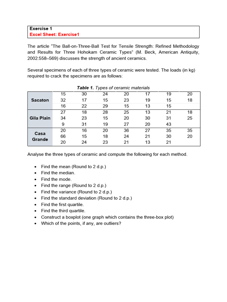 Exercises 1 | PDF | Statistical Analysis | Teaching Mathematics