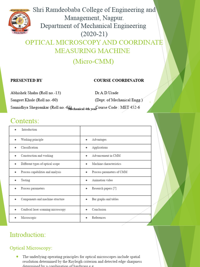 Optical Microscopy and Coordinate Measuring Machine | PDF | Optics ...