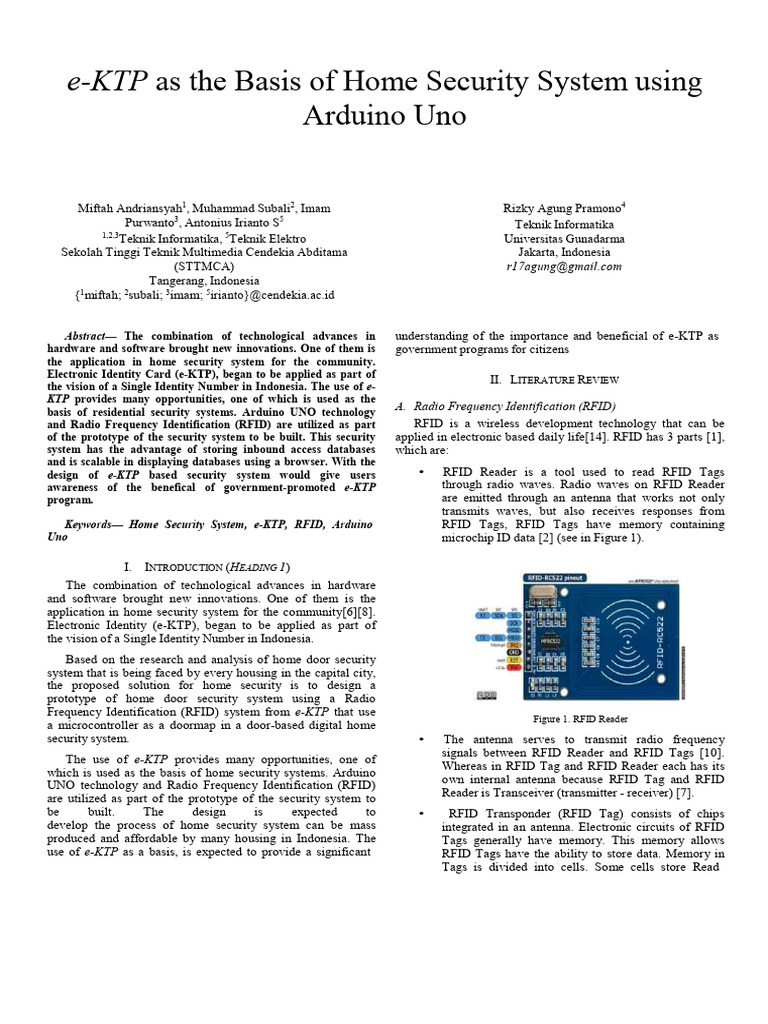 e-KTP-Based Home Security System | PDF | Radio Frequency Identification | Arduino